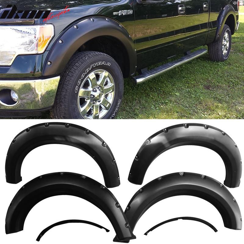 2009-2014 Ford F-150 Pocket Rivet Smooth Fender Flares 4PC Front & Rear - FF-FF15009PKPP-BK_IK2