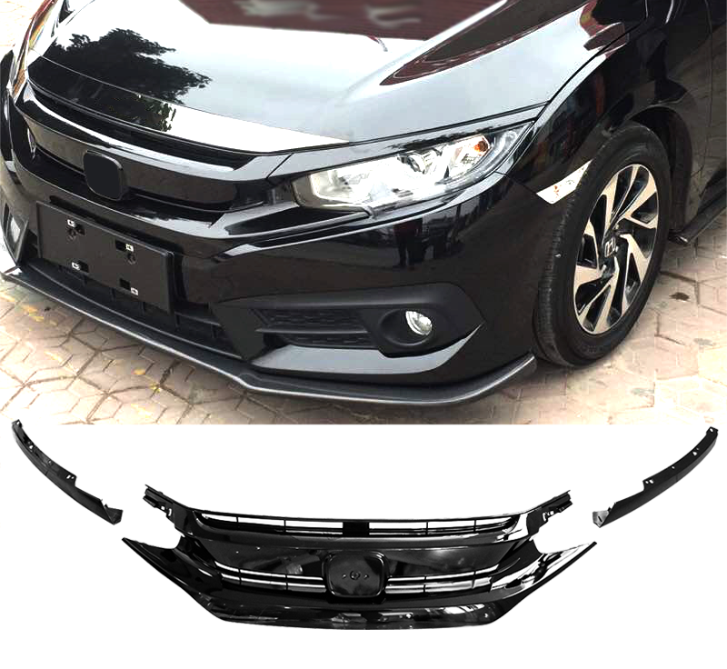 2016-2018 Honda Civic Front Grille + Eyelids Combo Gloss Black - HG ...