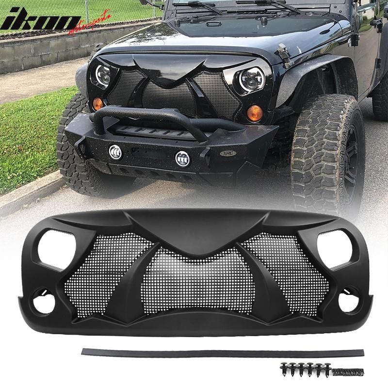 2007-2017 Jeep Wrangler JK Cobra Style Front Grille Black - HG-JW07JK-COB