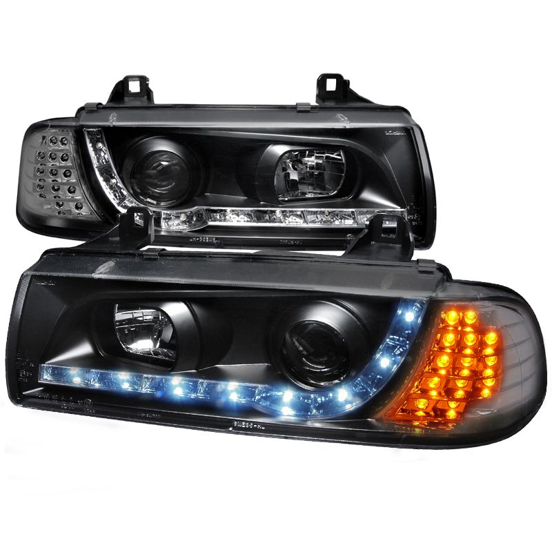 1992-1998 BMW E36 3-Series 2DR Coupe R8 LED Black Projector Headlights ...