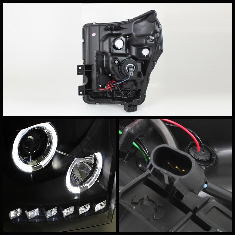 2011-2013 Ford F250/F350/F450 SuperDuty Black Halo + LED DRL Projector ...