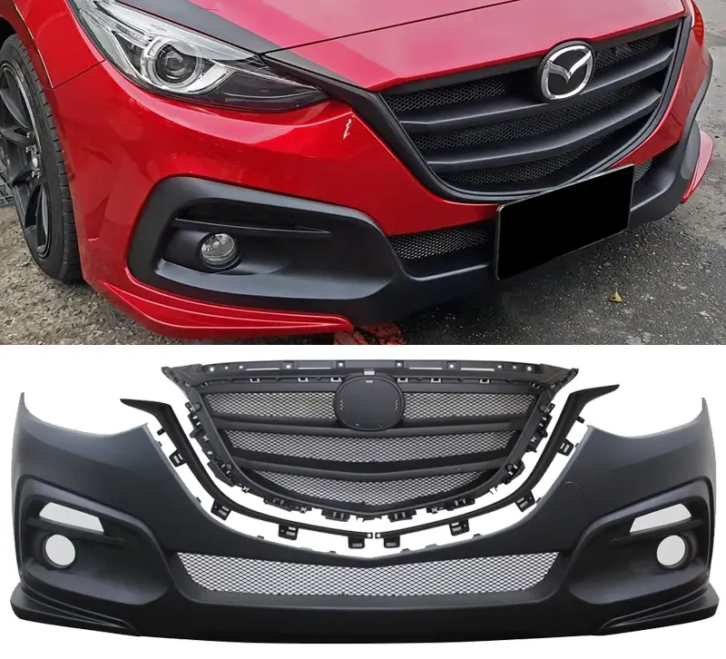 2014-2016 Mazda 3 KS Style Black Front Bumper Conversion With Grille ...